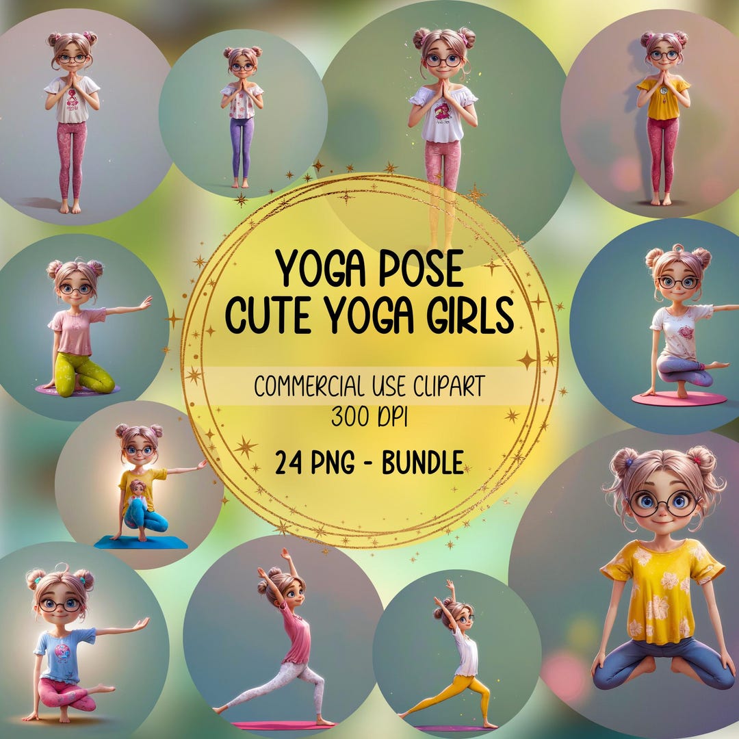 Yoga Poses Cute Yoga Girl Bundle I 24 PNG Digital Cliparts I ...