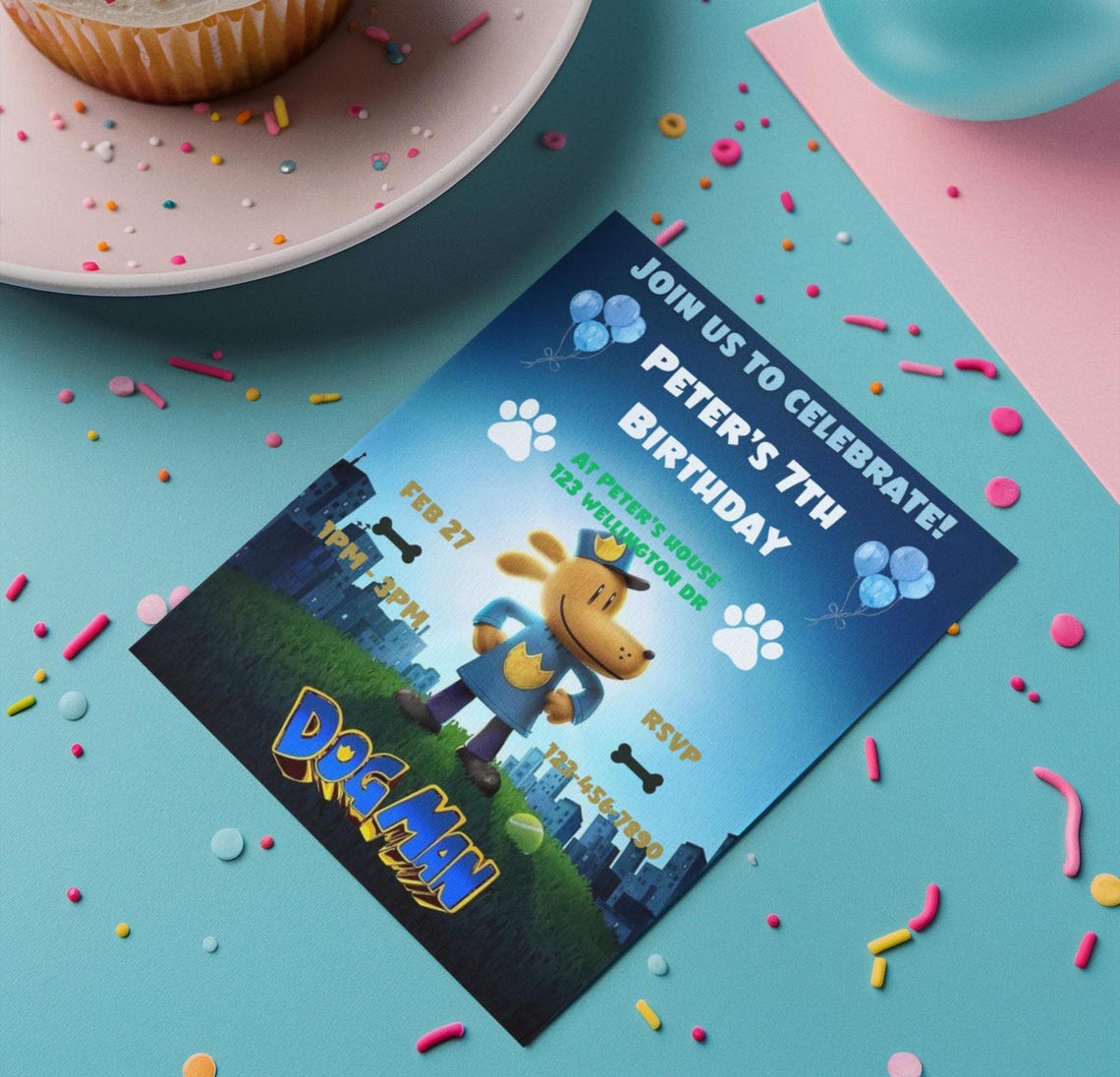 Editable Dog Man Birthday Invitation, Dogman Birthday, Birthday Party ...