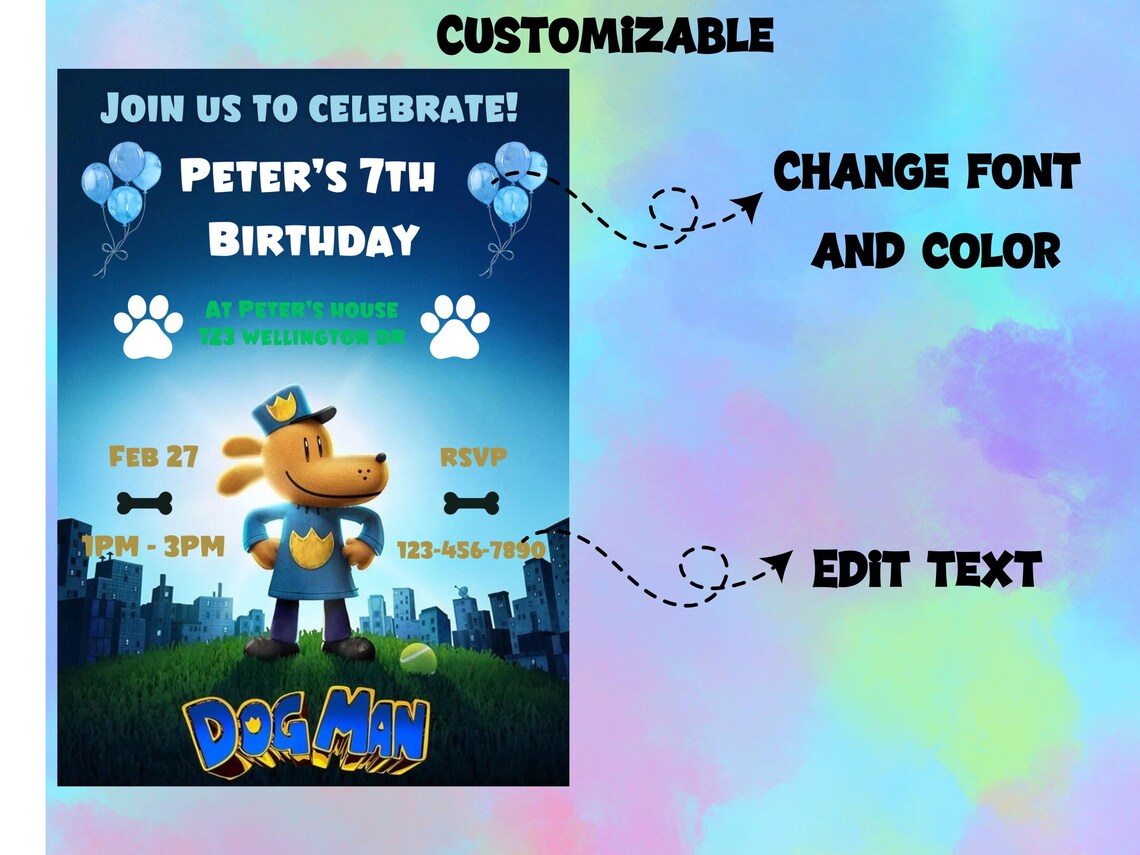 Editable Dog Man Birthday Invitation, Dogman Birthday, Birthday Party ...