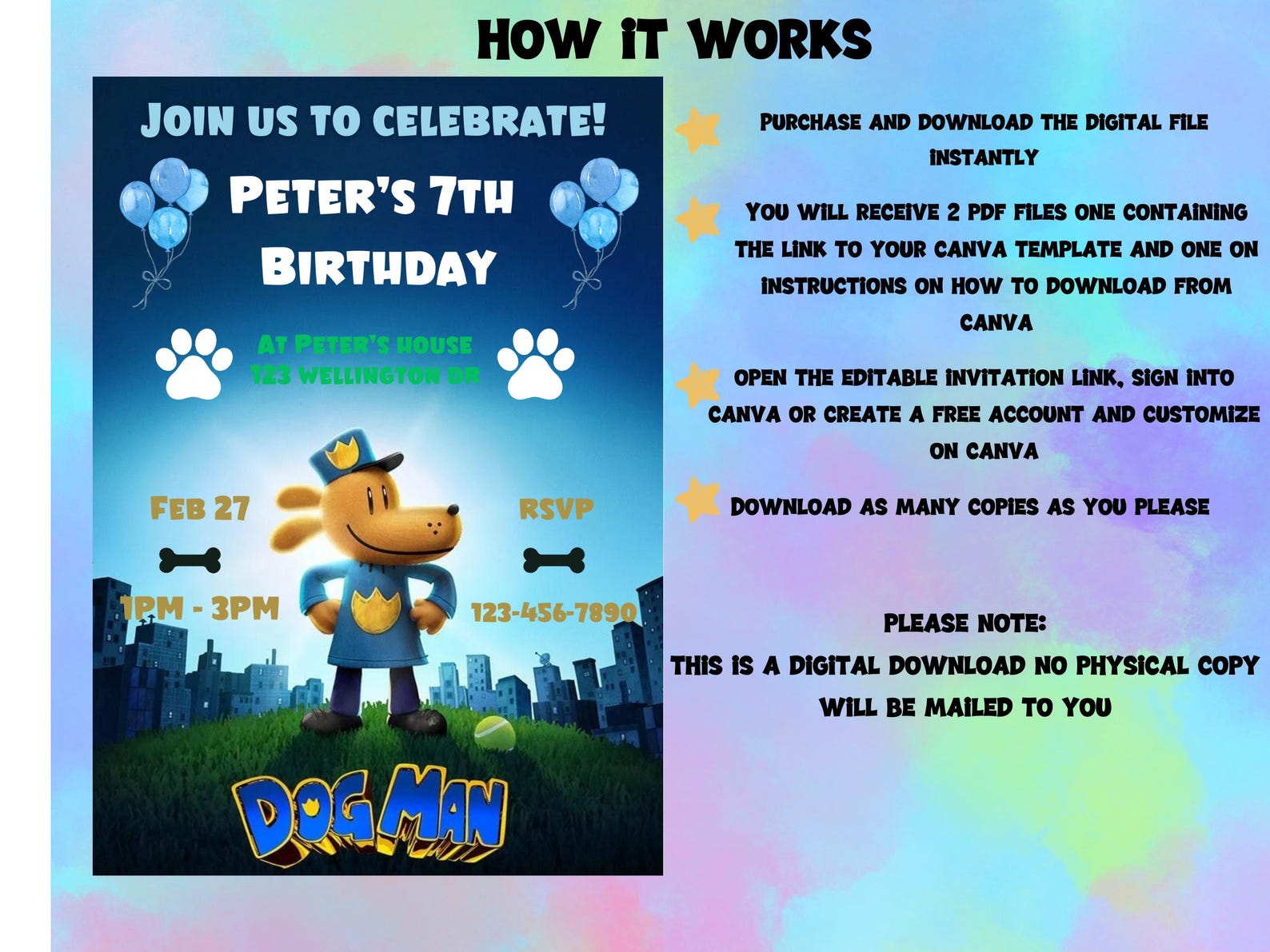 Editable Dog Man Birthday Invitation, Dogman Birthday, Birthday Party ...