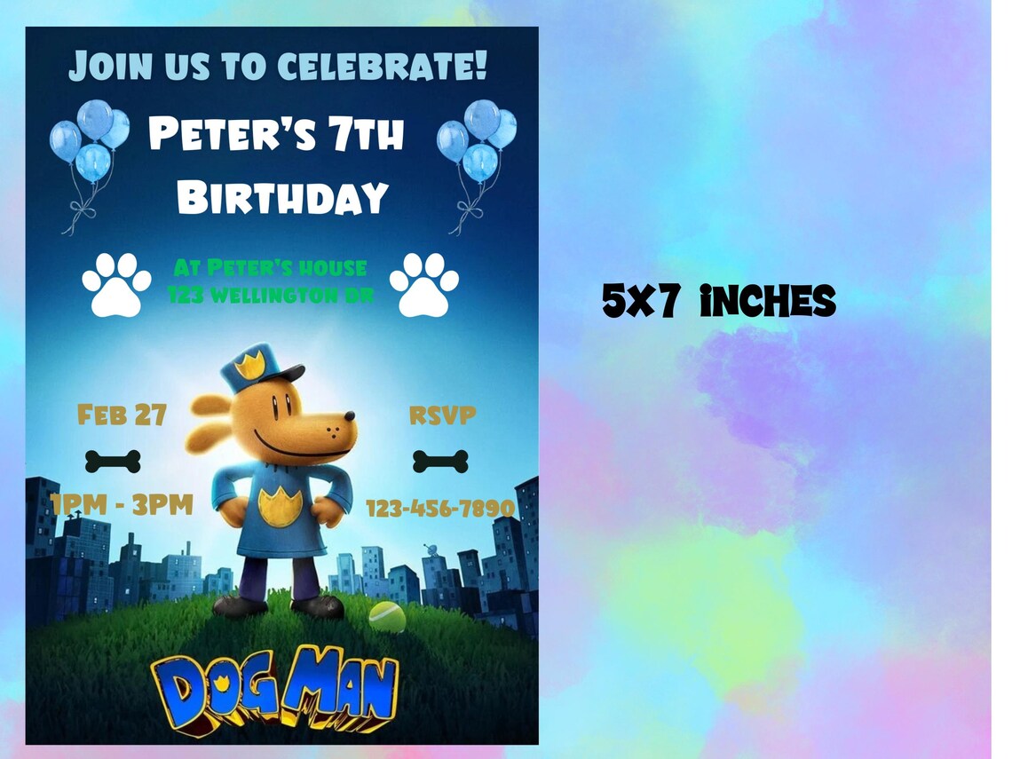 Editable Dog Man Birthday Invitation, Dogman Birthday, Birthday Party ...