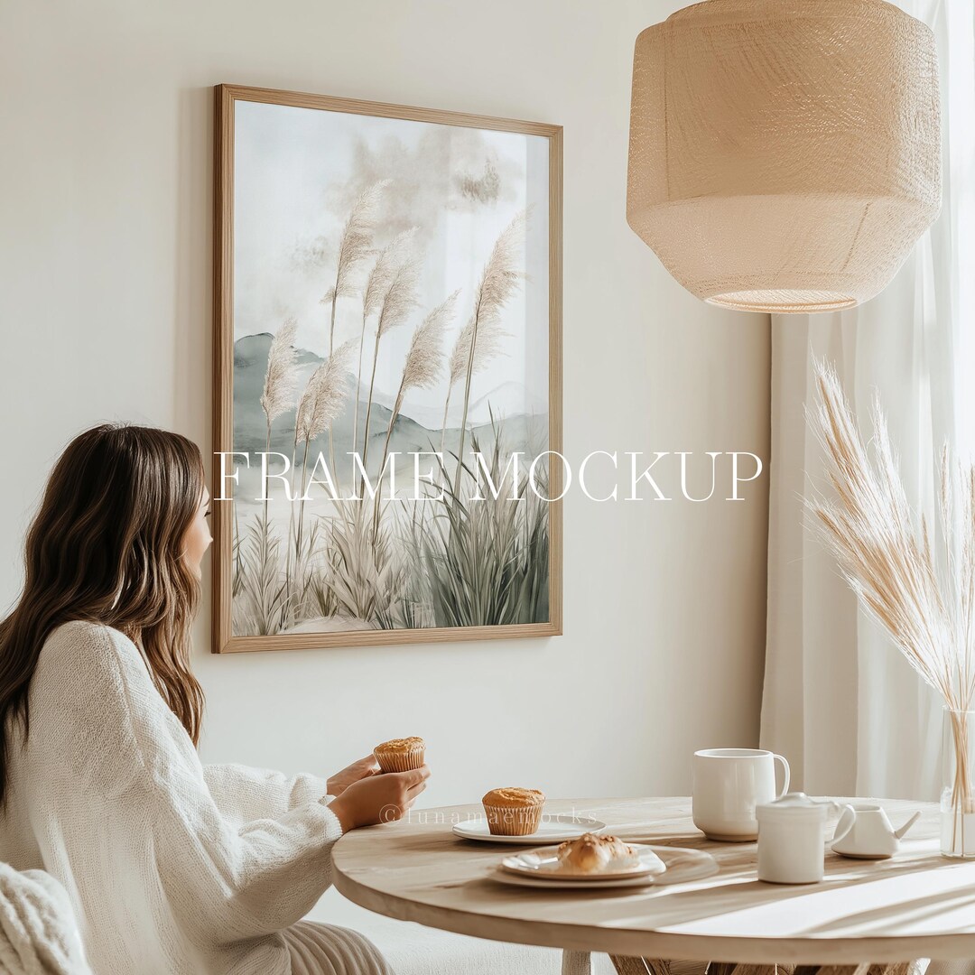 Mockup Frame With Person, Vertical Wall Art Frame Mockup PSD & JPG ...