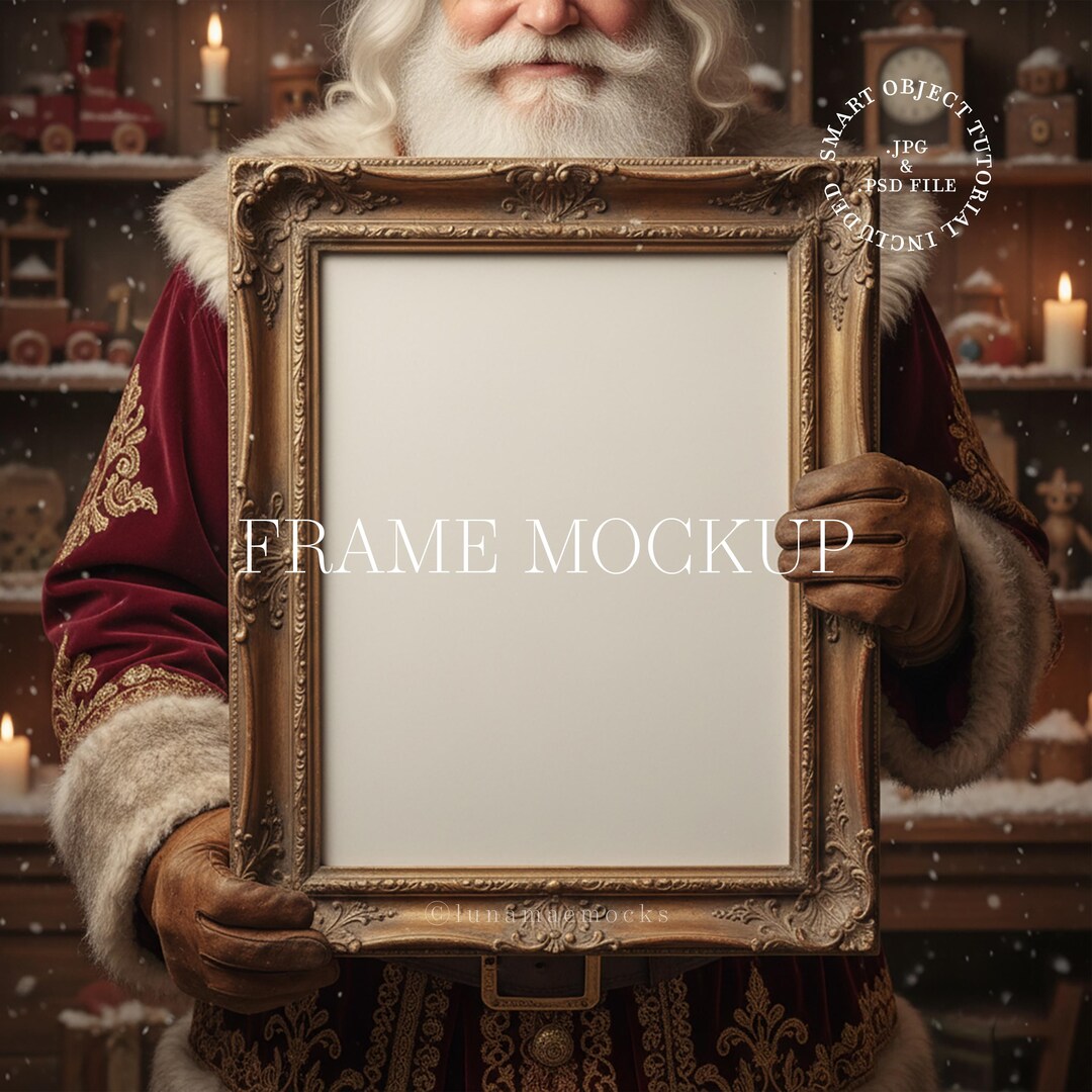 Cozy Vintage Santa Christmas Frame Mockup: Vertical Antique Frame PSD ...