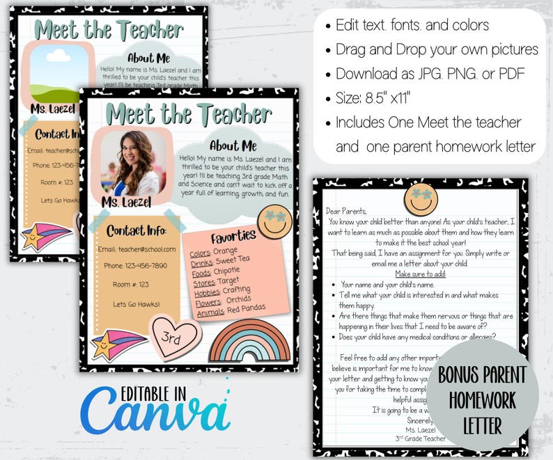 Editable Meet the Teacher Template: Retro Composition Theme (digital ...