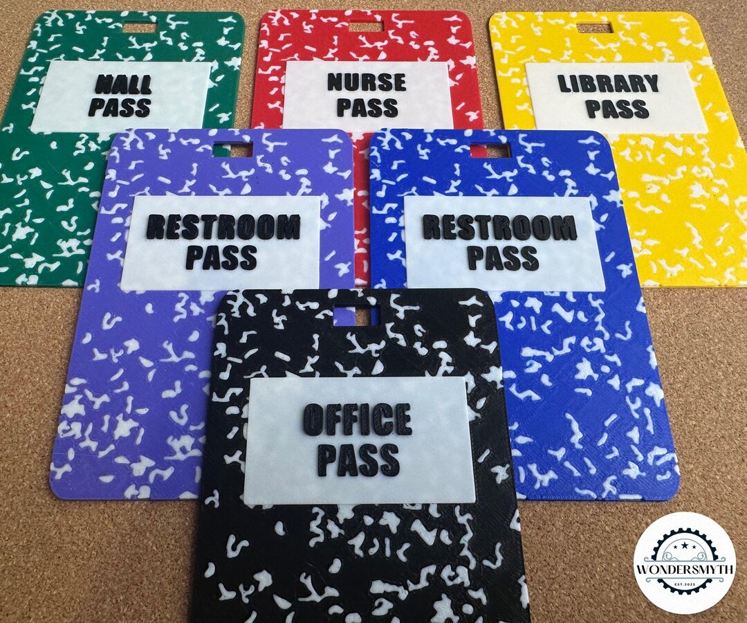 3D Printed Composition Notebook Hall Passes: Teacher Classroom Set With ...