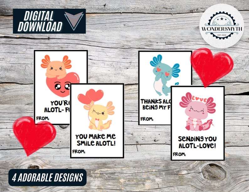 Axolotl Valentine's Day Cards, Axolotls Valentine, Classroom Valentine ...
