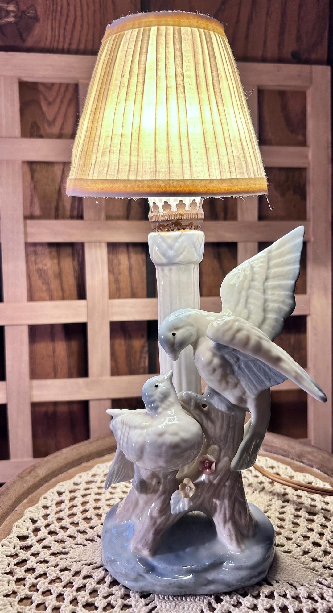 Vintage 1970s Porcelain Dove Lamp With Pleated Shade – Romantic ...