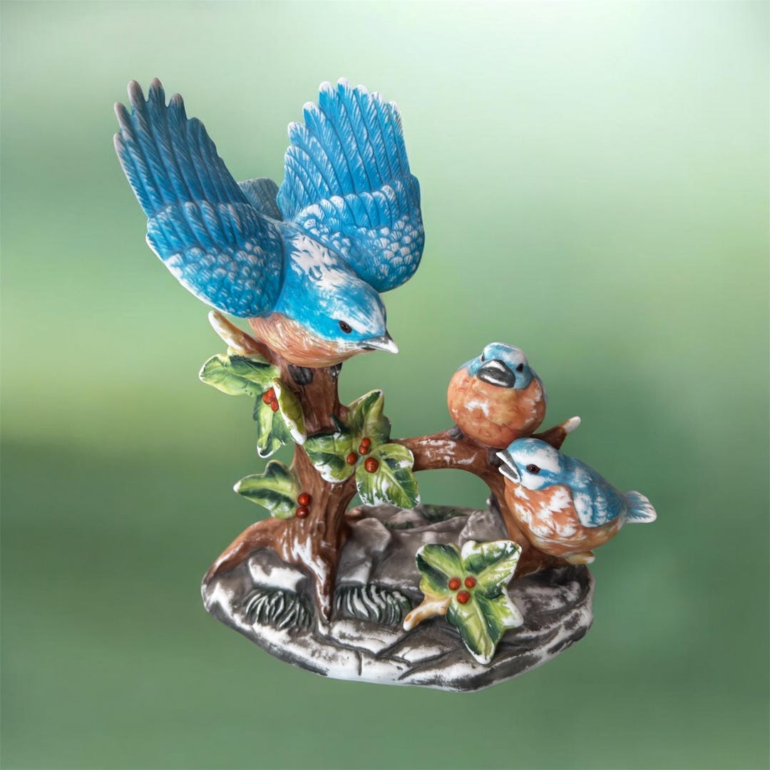Vintage Bluebird Porcelain Figurine – Hand-painted Bird Sculpture on ...