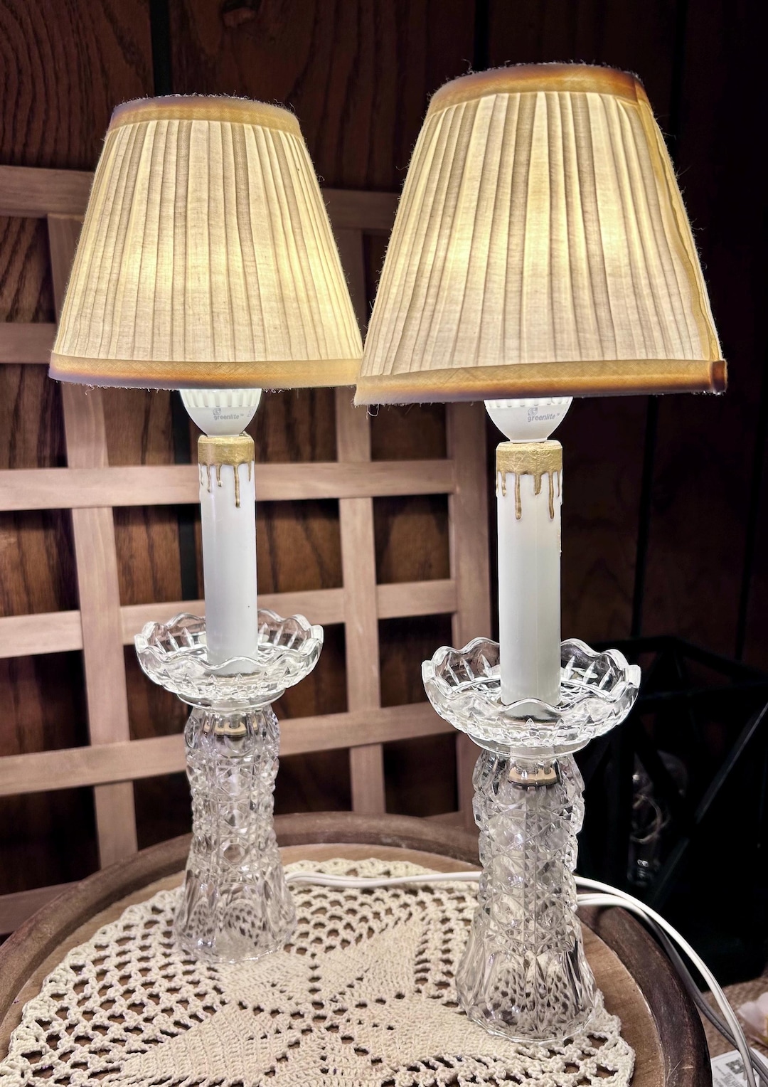 Vintage Cut Glass Candle Lamps Pair of Faux Drip Electric Candlestick ...