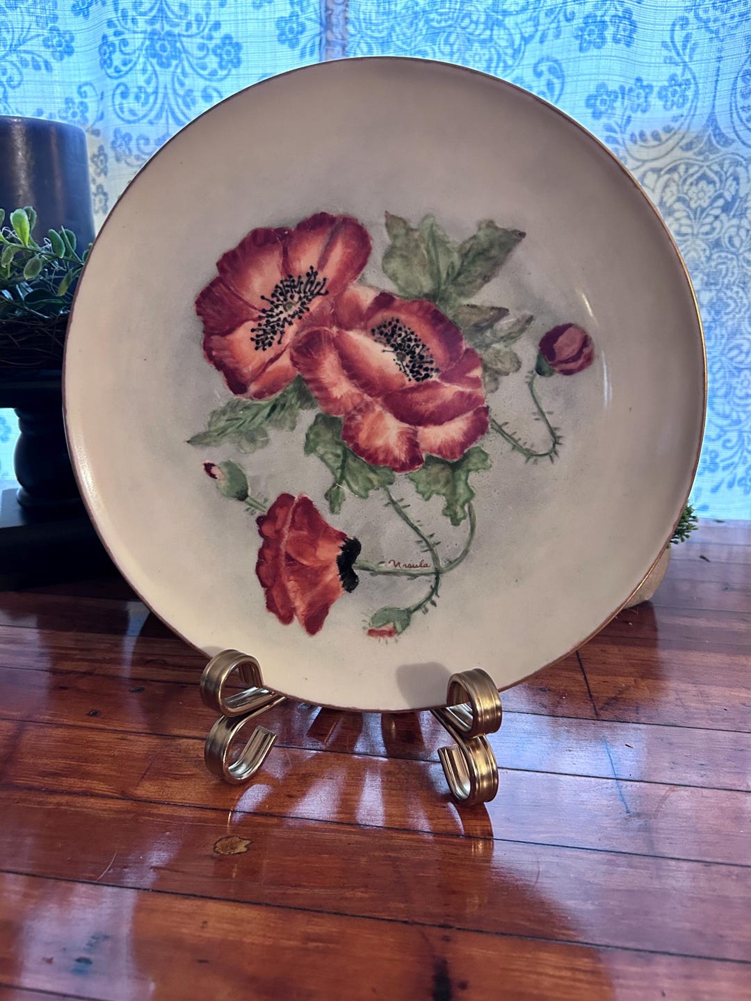 Vintage Hand-painted Red Poppies Decorative Plate With Gold Trim ...