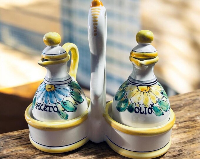 Vintage Italian Ceramic Oil Vinegar Cruet Set – Hand-painted Floral ...