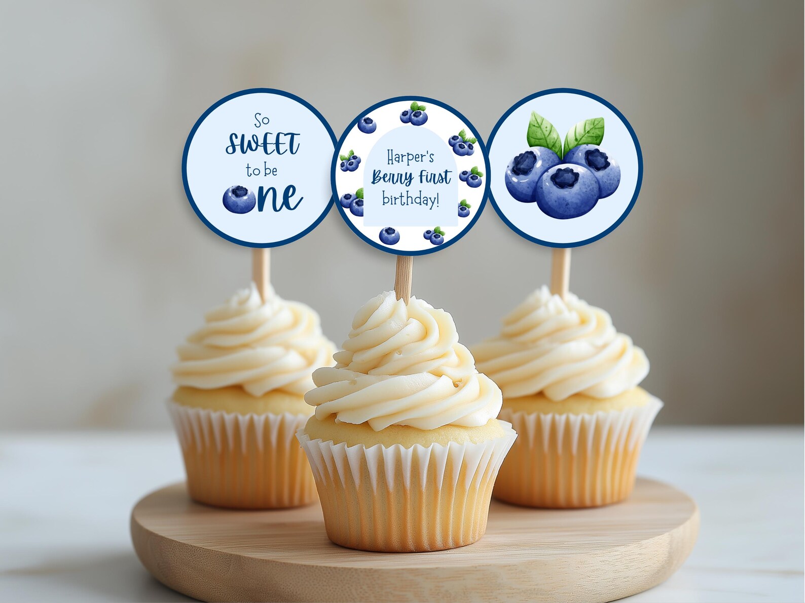 Berry First Birthday Cupcake Toppers, Blueberry First Birthday Party ...