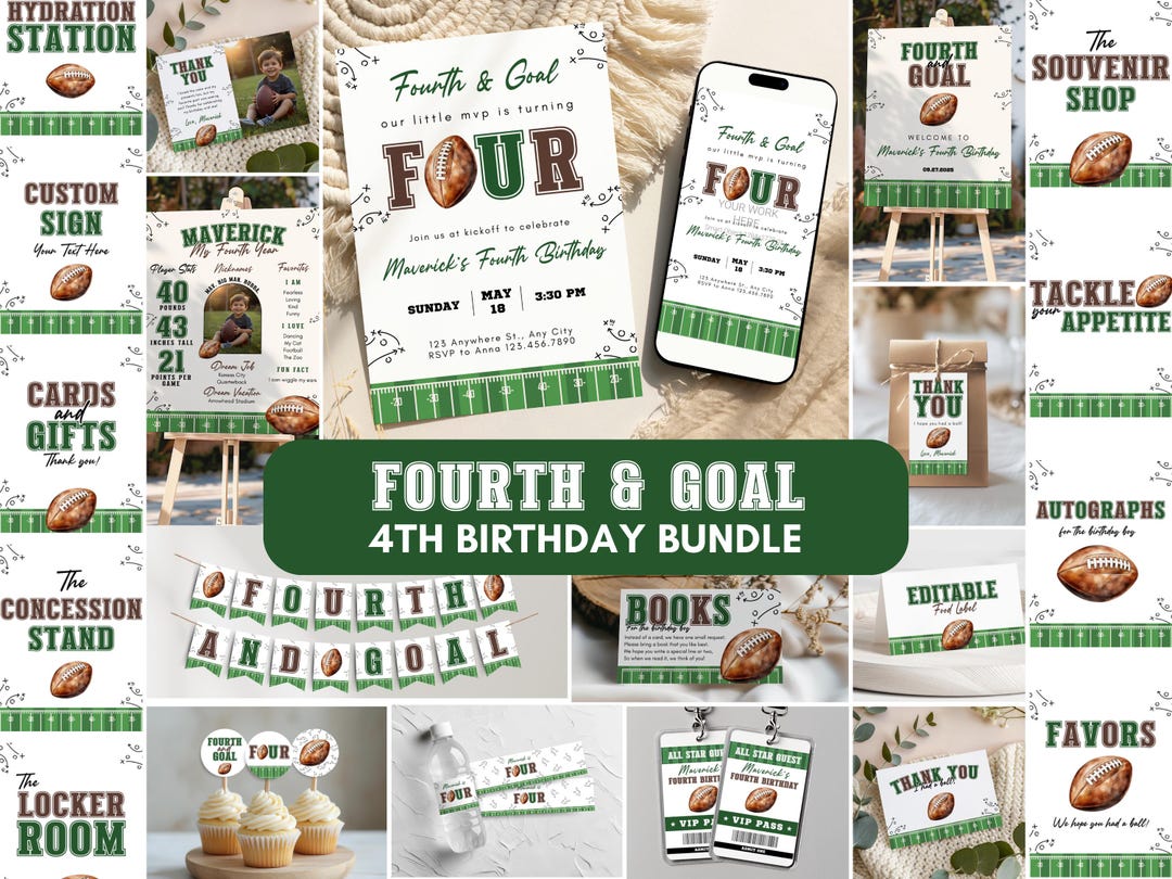 Football Fourth Birthday Bundle, Fourth and Goal Birthday Party, Fourth ...