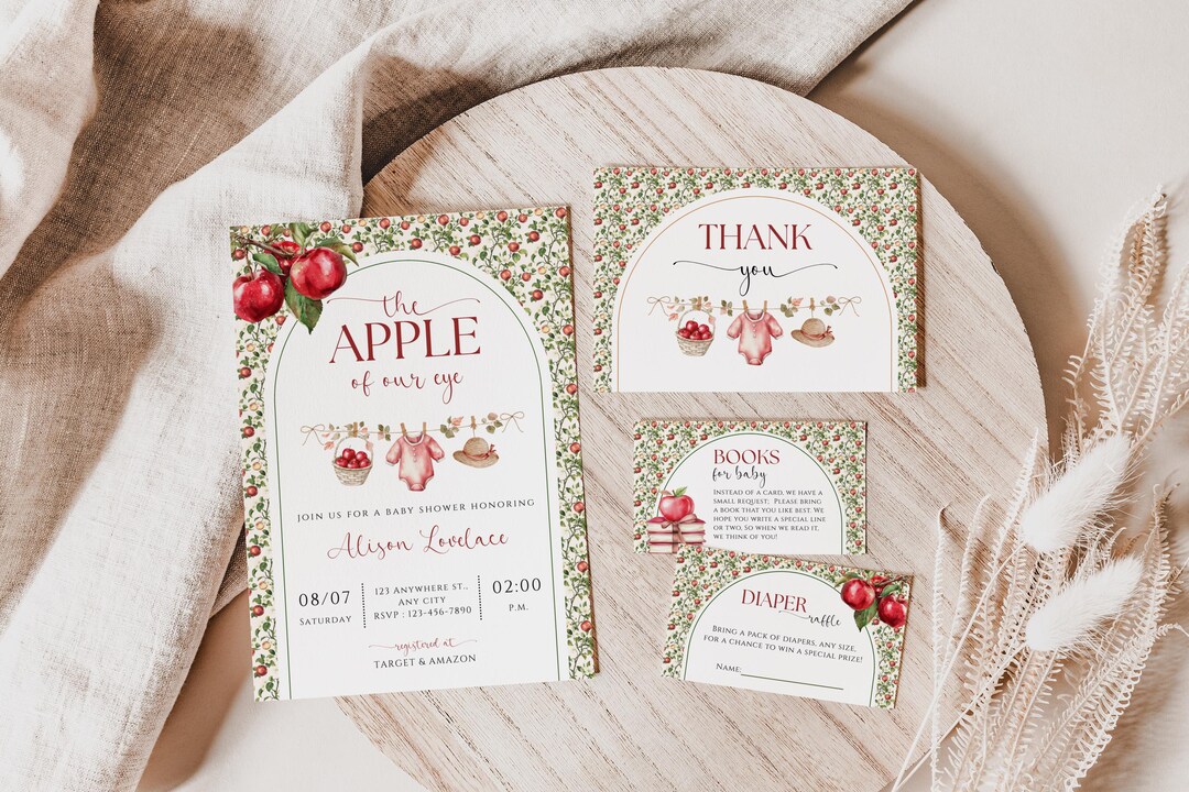 Apple Baby Shower Invitation Bundle, Apple of Our Eye Baby Shower ...