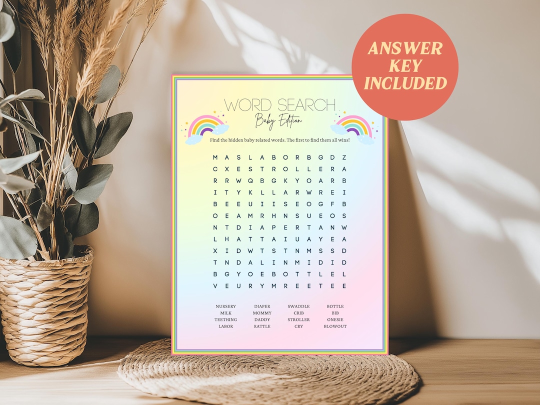 Rainbow Word Search Baby Shower Game, Printable Unique Fun Baby Shower ...