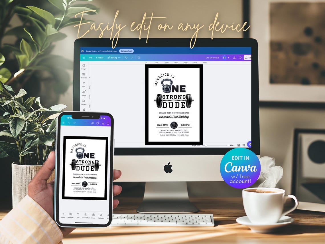 Fitness Themed First Birthday Invitation, One Strong Dude 1st Birthday ...