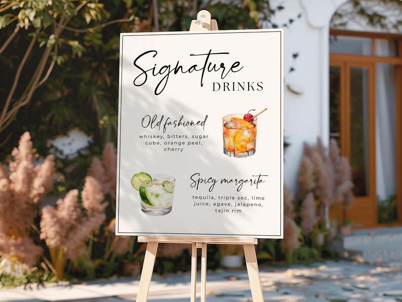 Editable Signature Drinks Sign, Printable Bar Menu, Modern His and Hers ...
