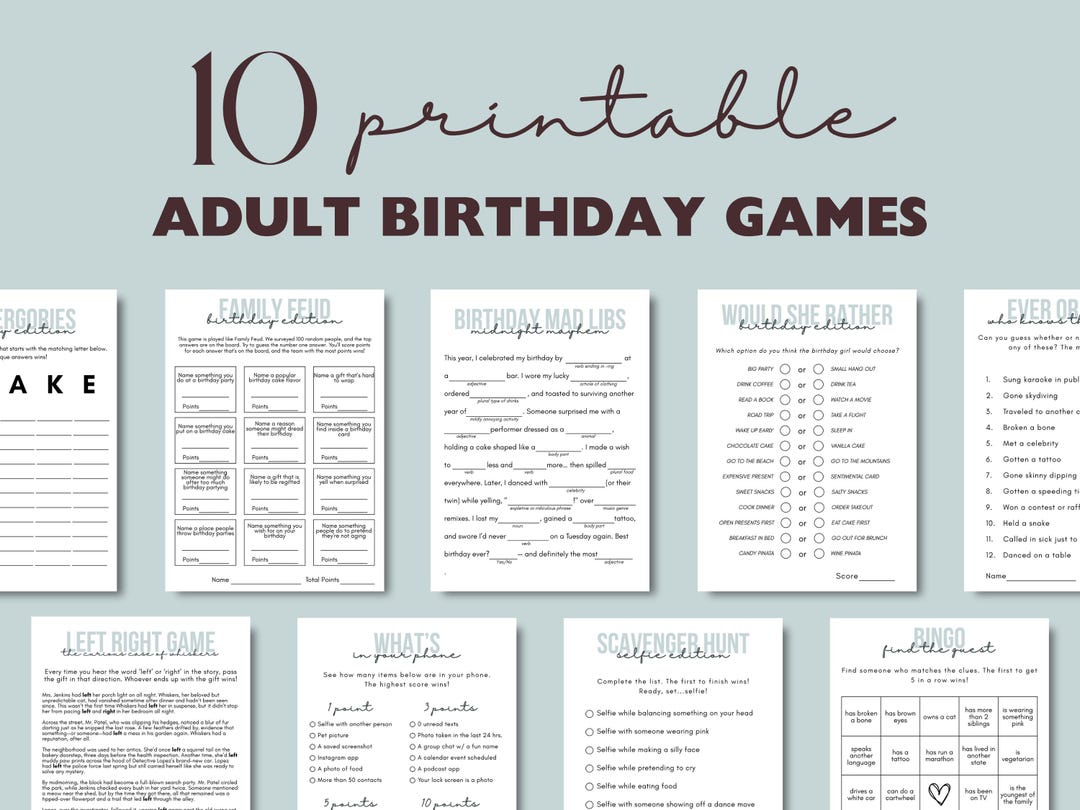 Adult Birthday Party Games Bundle, Printable Birthday Games, Birthday ...