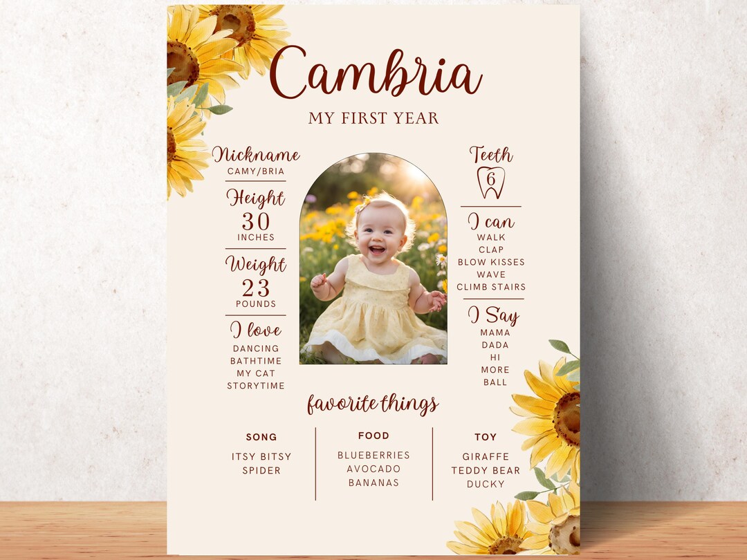 Sunflower Birthday Milestone Sign, Flower First Birthday Milestone ...