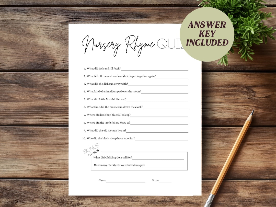 Printable Nursery Rhyme Quiz Baby Shower Game, Fun Riddle Baby Shower ...