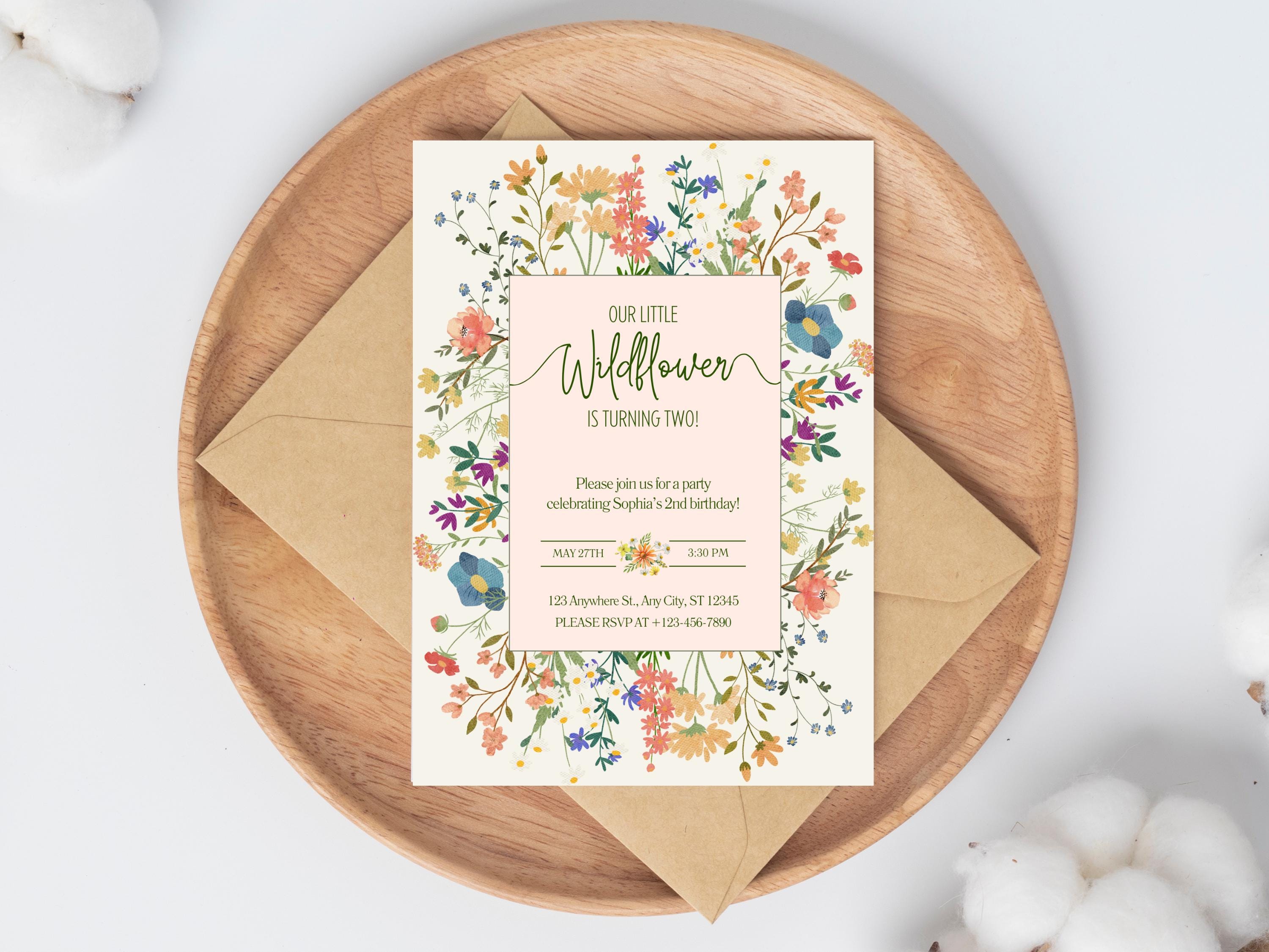 Wildflower Birthday Party Invitation, Flower First Birthday Invite ...