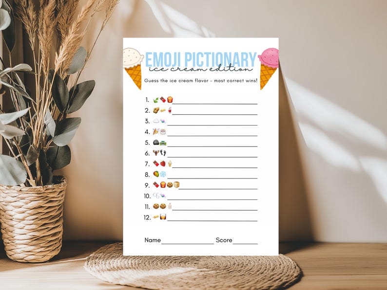 Emoji Pictionary Ice Cream Game, Printable Kids Birthday Activity ...