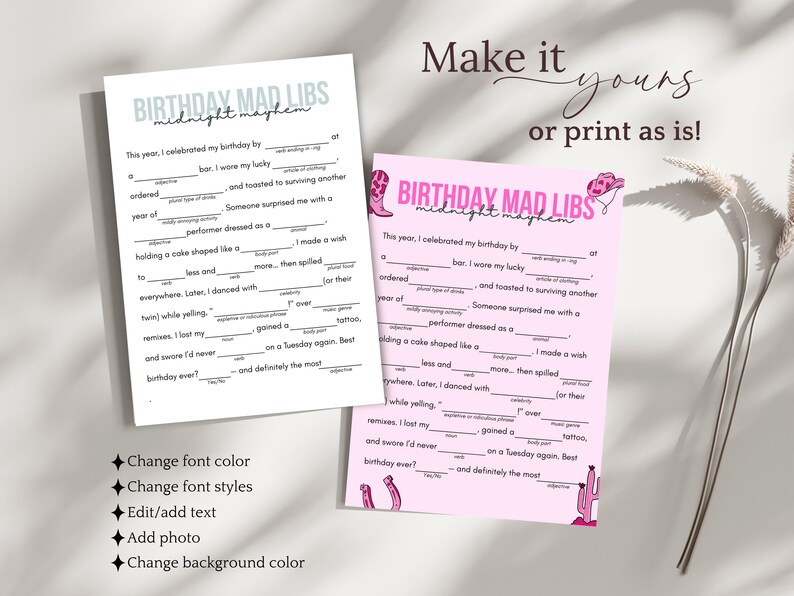 Mad Libs Birthday Game, Printable Adult Birthday Activity, Funny Mad ...