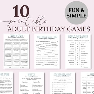Adult Birthday Party Games Bundle, Printable Birthday Games, Birthday ...