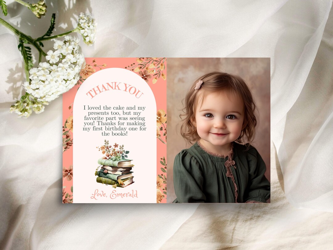 One for the Books Birthday Thank You Card, Printable Book Theme 1st ...
