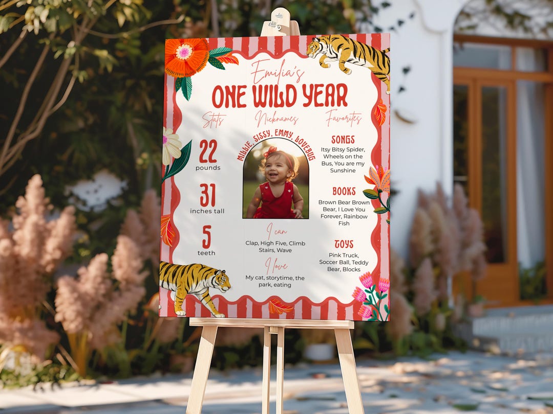 Wild One Birthday Milestone Poster, Printable Retro Jungle First ...
