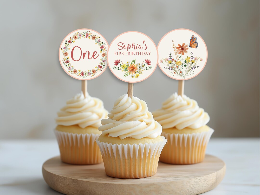 Wildflower Birthday Cupcake Toppers, Printable Floral Birthday Decor ...