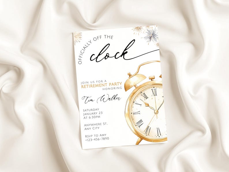 Off the Clock Retirement Party Invitation, Editable Surprise Retirement ...