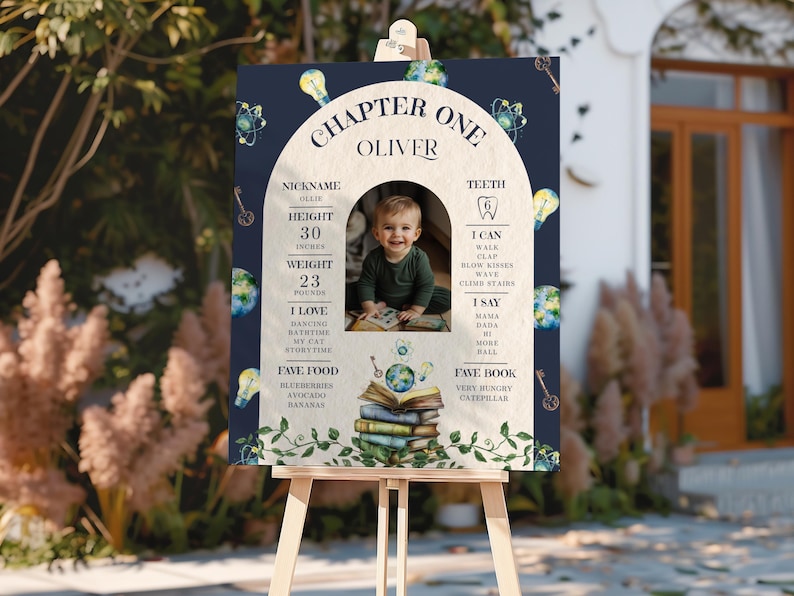 One for the Books Boy Birthday Milestone Sign, Chapter One First Year ...