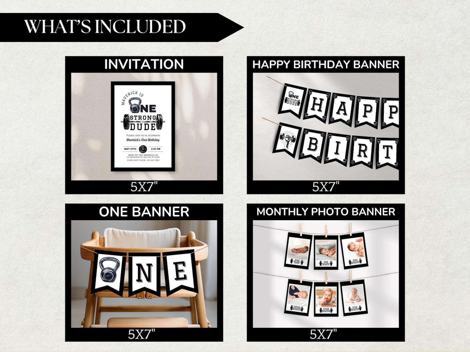 One Strong Dude Birthday Bundle, Fitness Theme Party Kit, Printable Gym ...