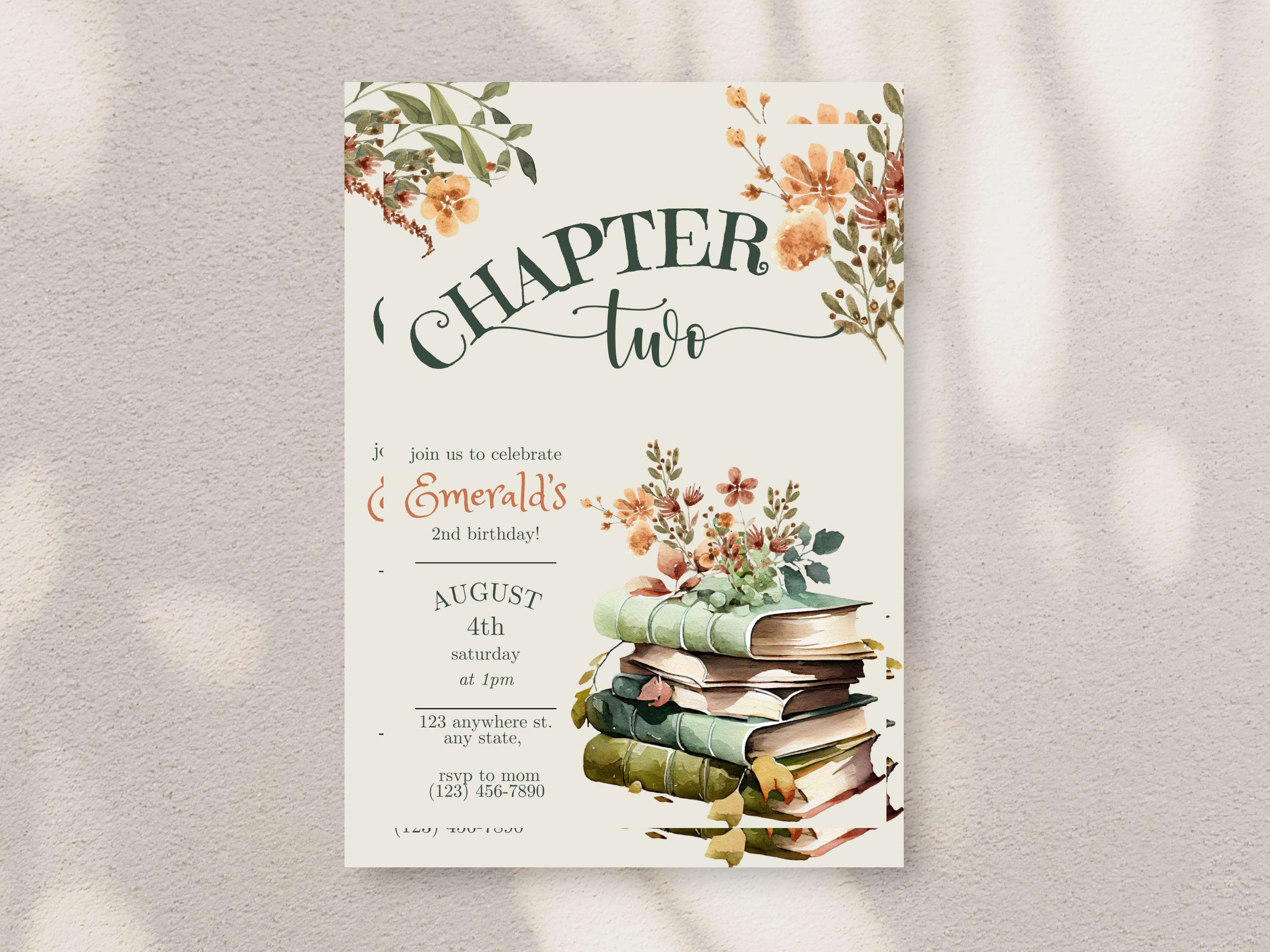 Chapter Two Birthday Invitation, Book Themed Second Birthday Party ...