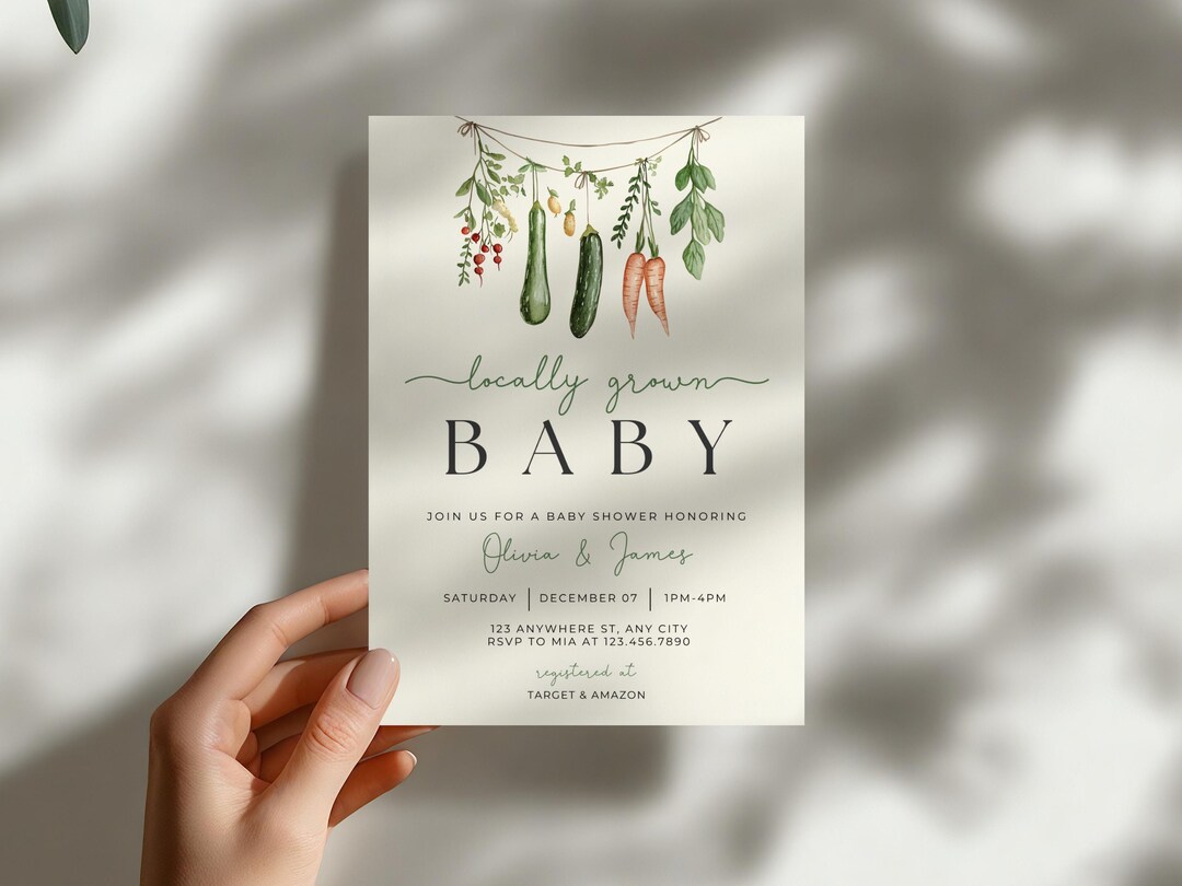 Locally Grown Baby Shower Invitation Template, Editable Home Grown Baby ...