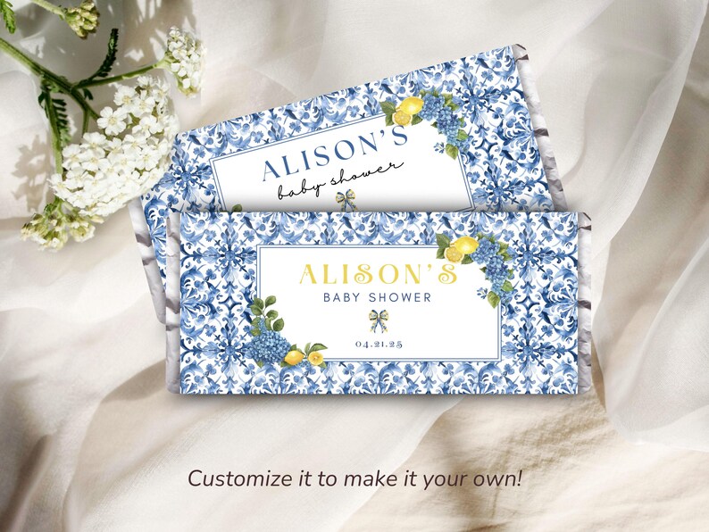 Lemon Baby Shower Chocolate Bar Wrappers, Ciao Baby Shower Decor ...