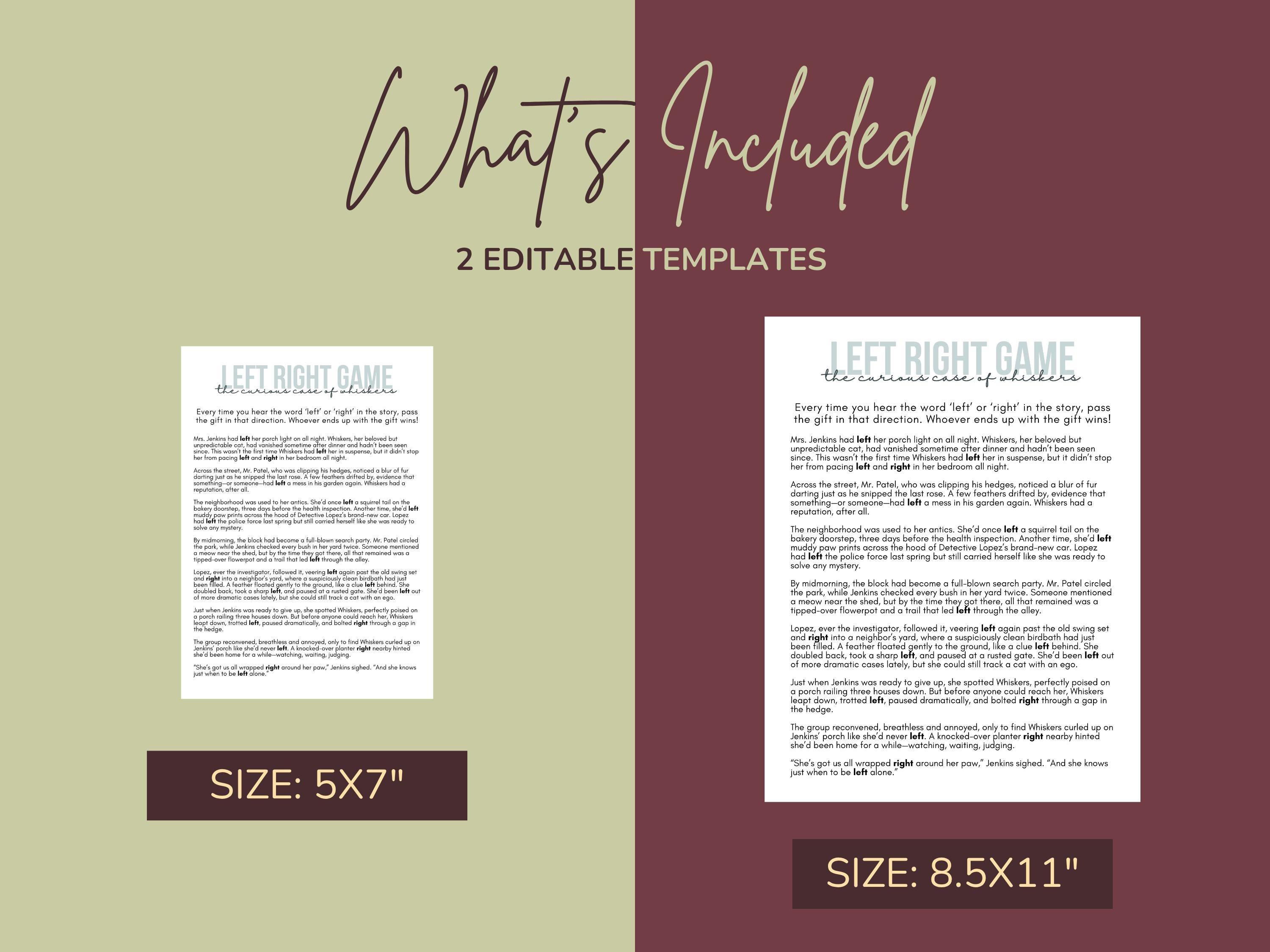 Left Right Game, Printable Birthday Party Activity, Baby Shower Game ...