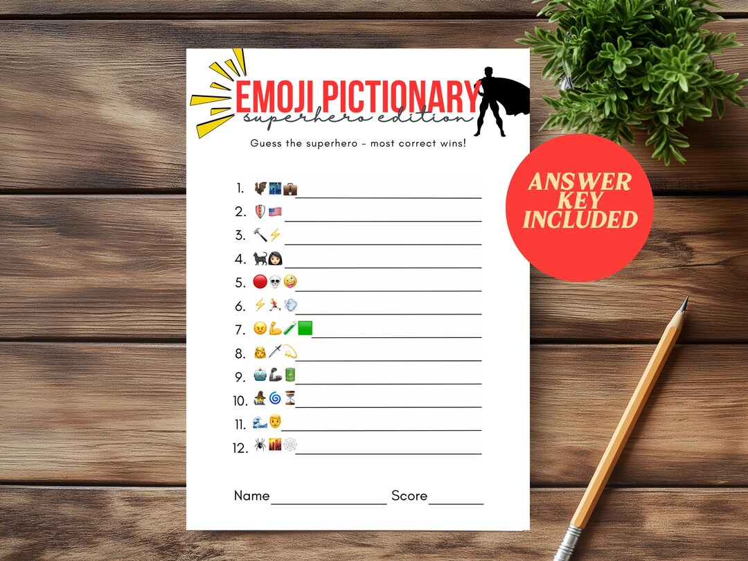 Emoji Pictionary Superhero Game, Printable Kids Birthday Activity, Boy ...