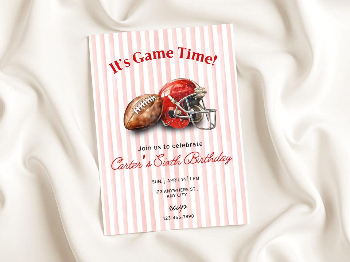 Red Football Birthday Invitation, Any Age Football Birthday Party ...