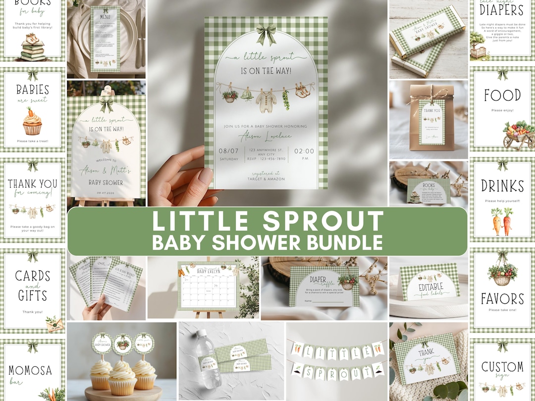 Little Sprout Baby Shower Invitation Bundle, Locally Grown Baby Shower ...