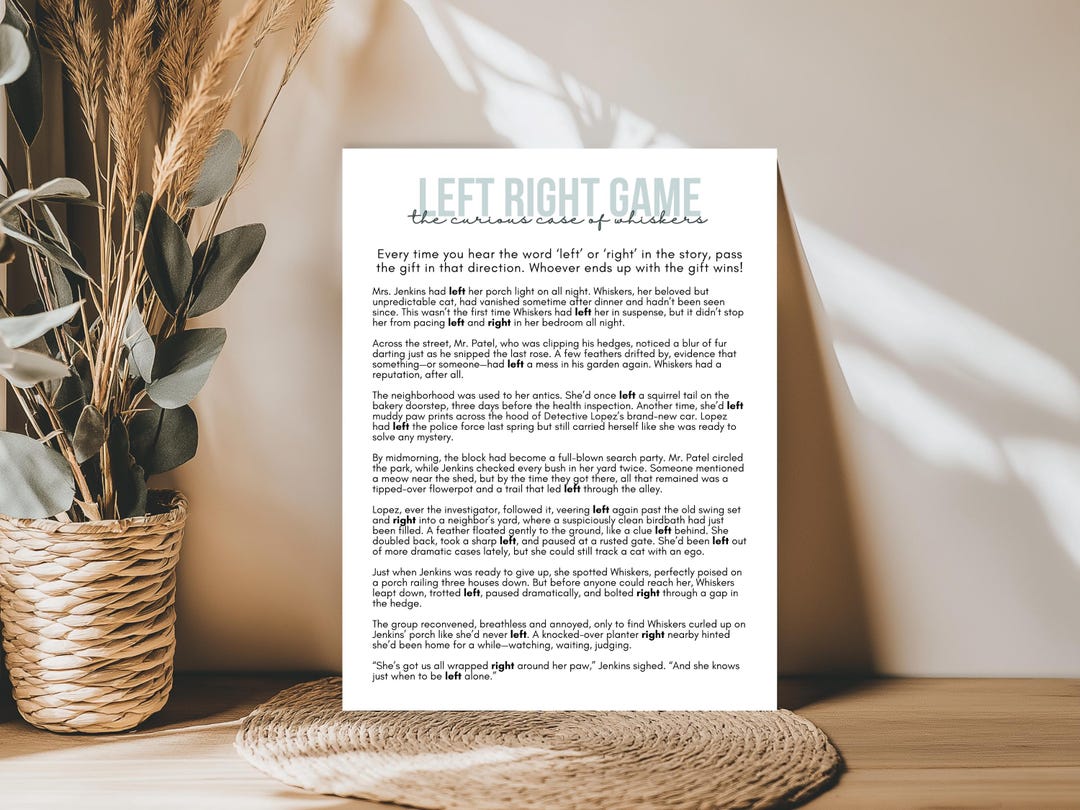 Left Right Game, Printable Birthday Party Activity, Baby Shower Game ...