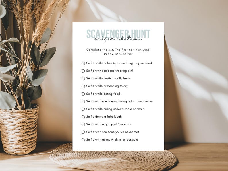 Selfie Scavenger Hunt Game, Printable Birthday Party Activity, Baby ...