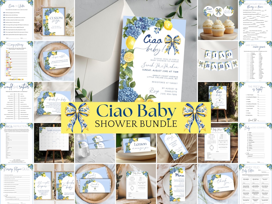 Ciao Baby Shower Bundle, Lemon Theme Baby Shower Kit, Printable Italian ...