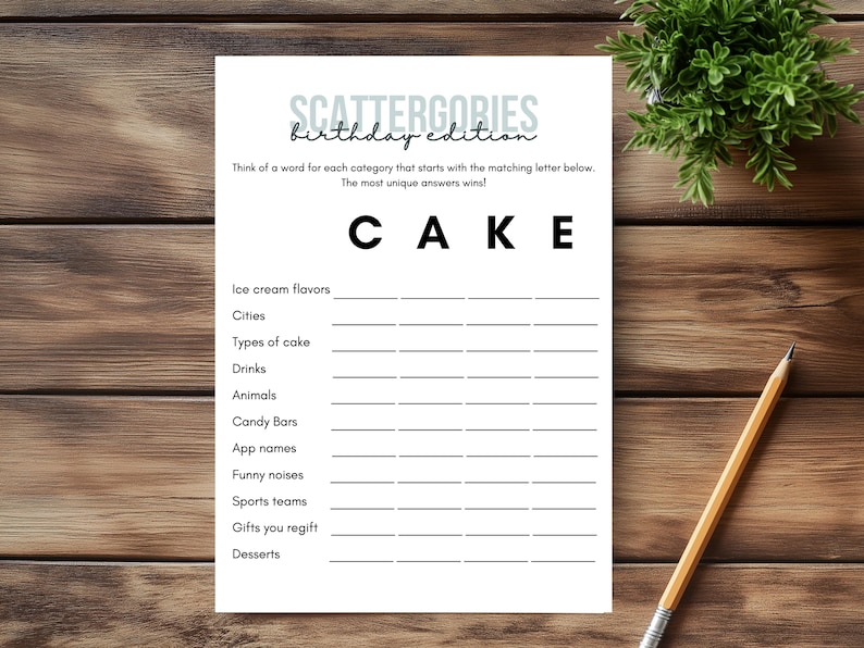 Scattergories Birthday Game, Printable Birthday Activity, Scattergories ...