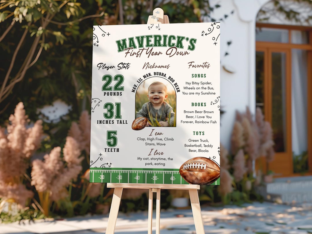 First Year Down Birthday Milestone Poster, Printable Football First ...