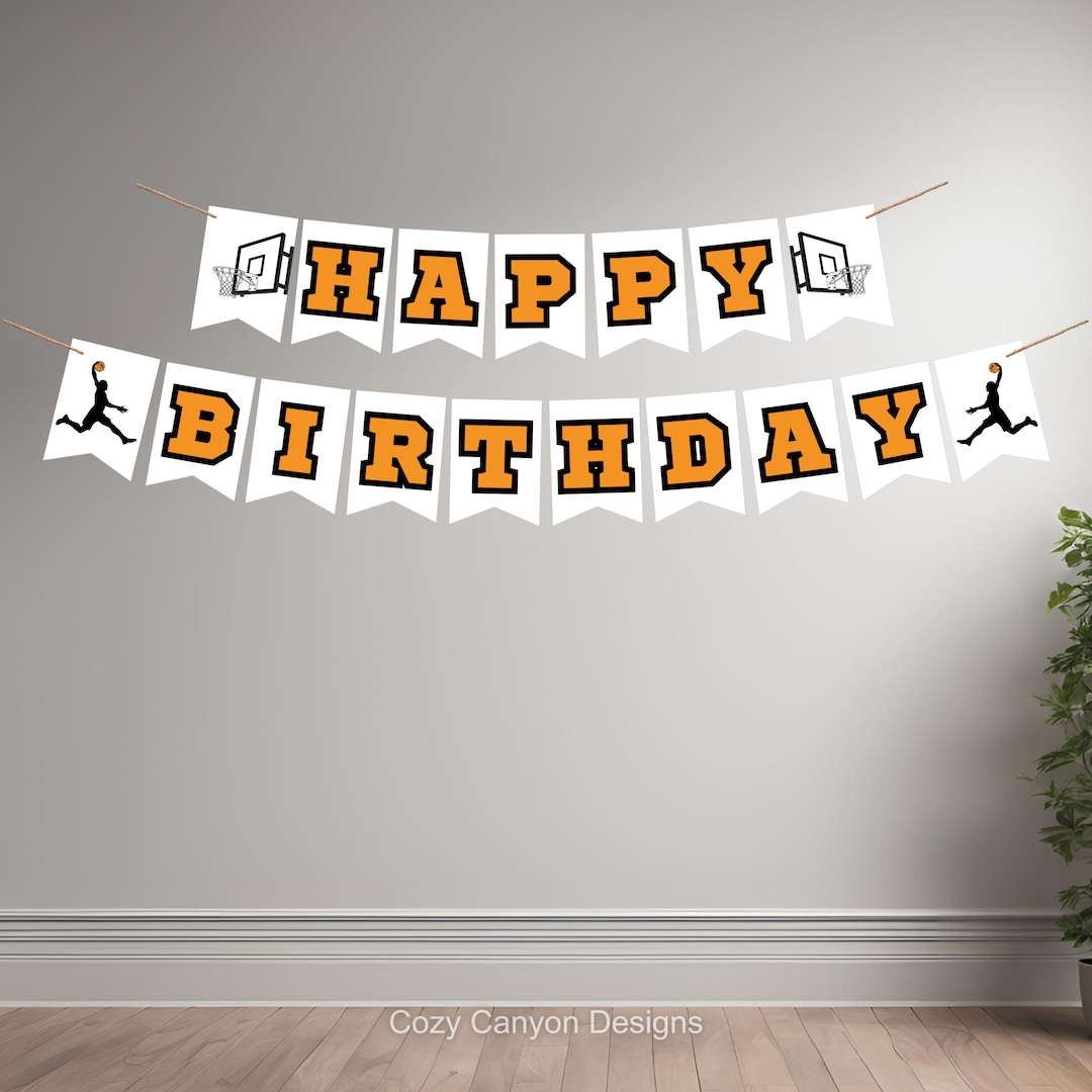 Birthday Banner Basketball, Slam Dunk Happy Birthday Decorations ...