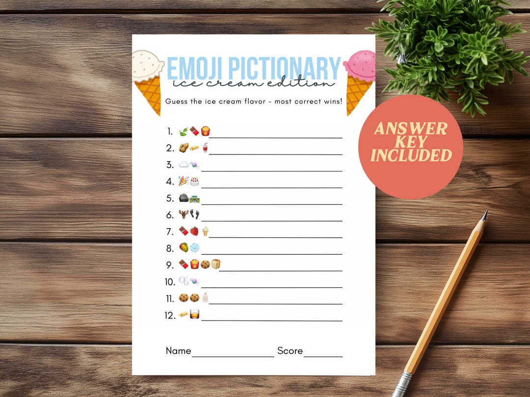 Emoji Pictionary Ice Cream Game, Printable Kids Birthday Activity ...