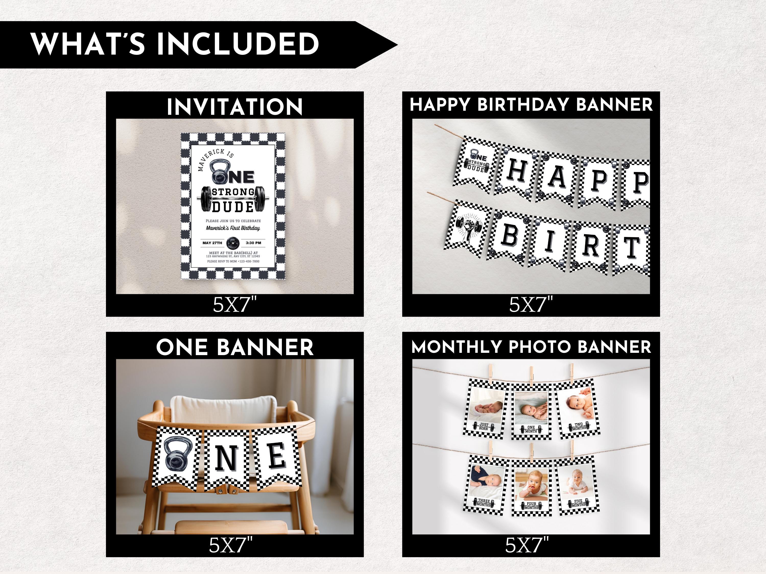 One Strong Dude Birthday Bundle, Fitness Theme Party Kit, Printable Gym ...
