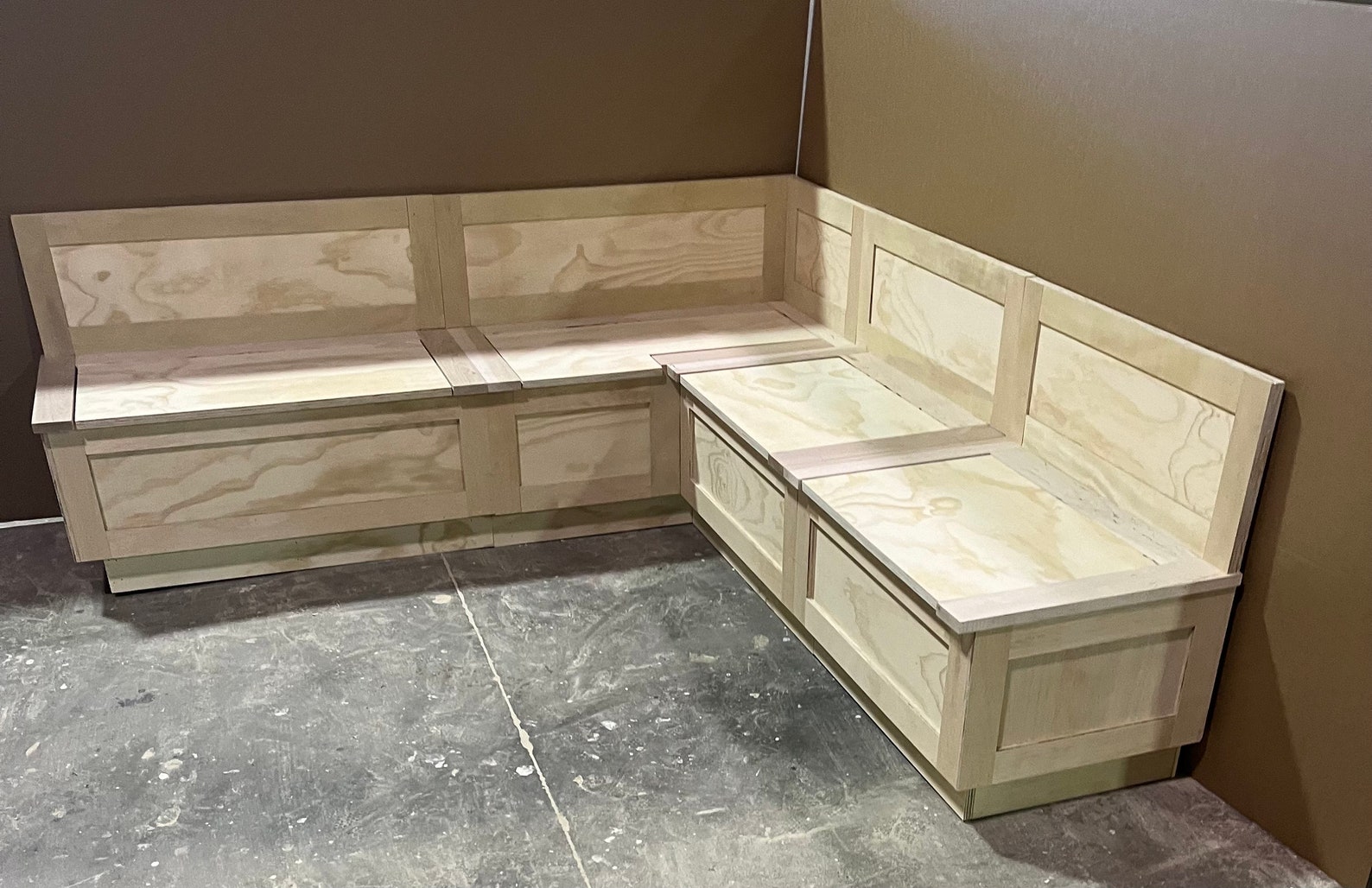 Custom Corner Bench With Backrest: Unfinished Raw Wood, Kitchen Nook ...